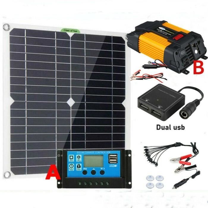 300W Convertisseur voiture 12V - 110V + Kit de Panneau Solaire, Chargeur de Batterie Kit avec ...