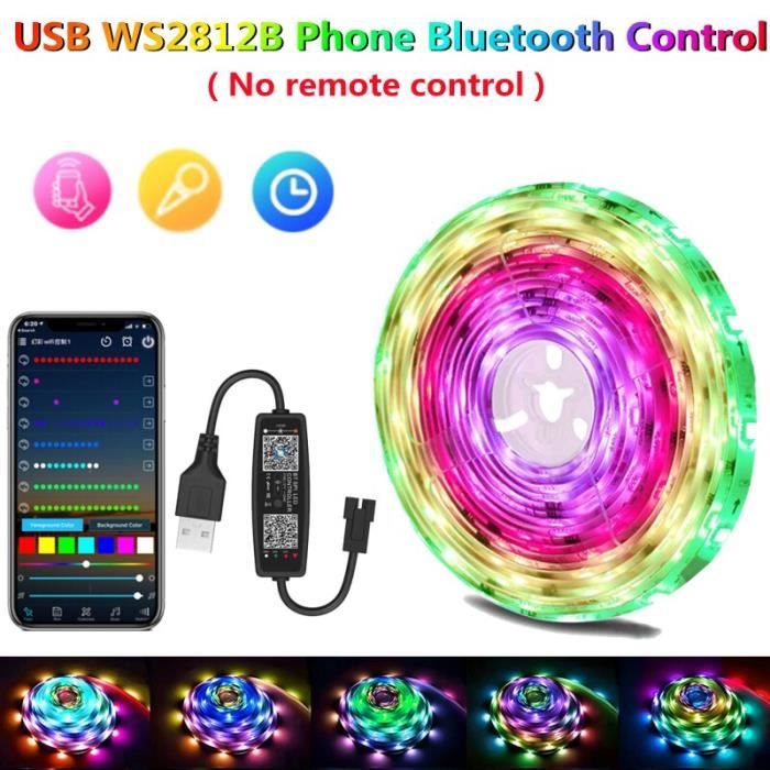 BANDE LED,WS2812B Phone BTH-1m--Bande lumineuse LED RGB 5050 WS2812B à Diode Flexible, lampe USB ...
