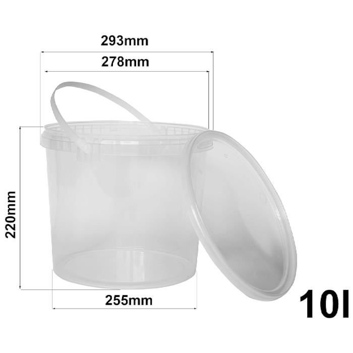 Seau plastique alimentaire-NIPTER-rond avec couvercle-10l-Transparent ...