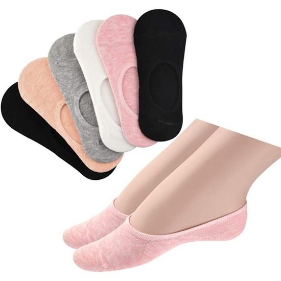 Chaussettes invisibles 6 paires en coton pour femme - Antidérapantes ...