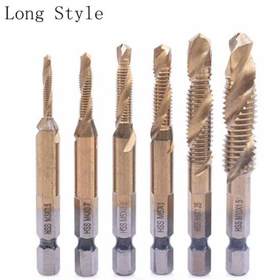 Forets à taraud métrique - YWEI - Gold 2 - 6 pièces - tige hexagonale plaquée titane - filetage ...