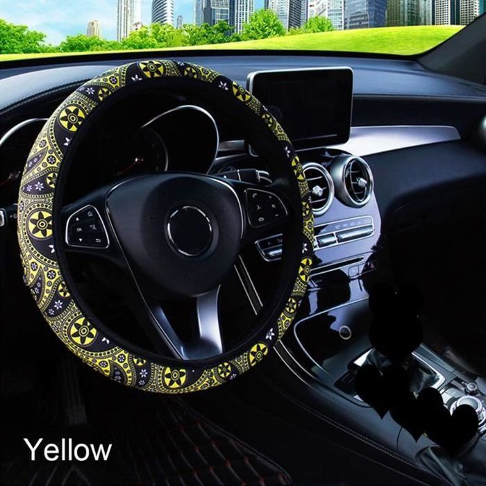 COUVRE-VOLANT JAUNE - Housse de volant de voiture pour femmes imprimé Floral Style bohémien ...