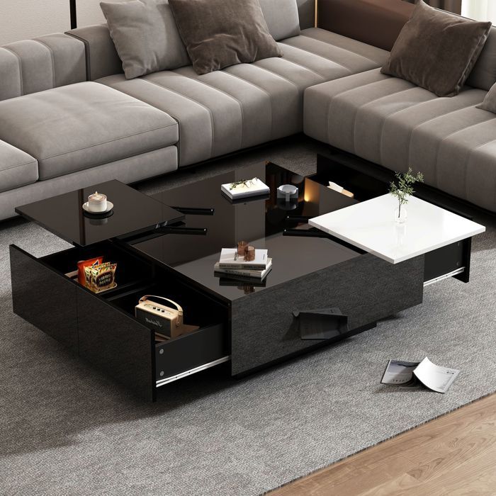 Table basse 75 cm, design moderne noir brillant table basse salon ...
