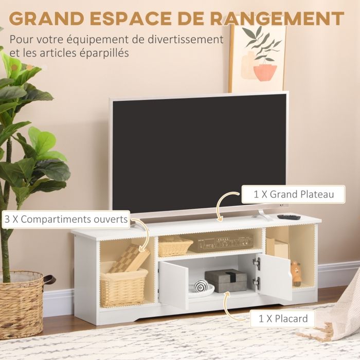 Meuble TV Banc TV Design Contemporain - 3 niches, Placard Double Porte ...