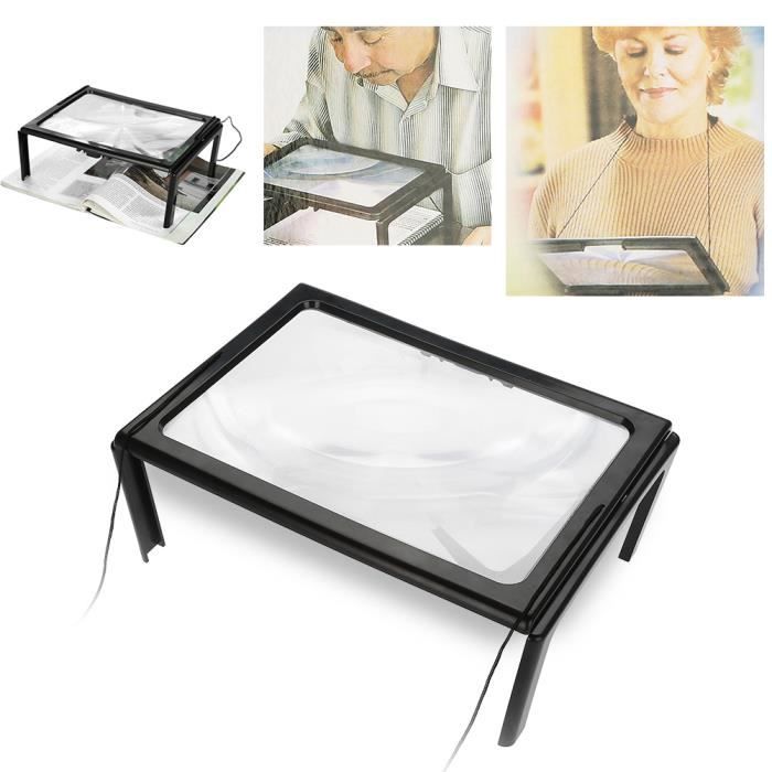 Akozon Loupe de lecture Loupe pleine page A4 ultra-mince pliable avec loupe 3X 4 lumières LED ...