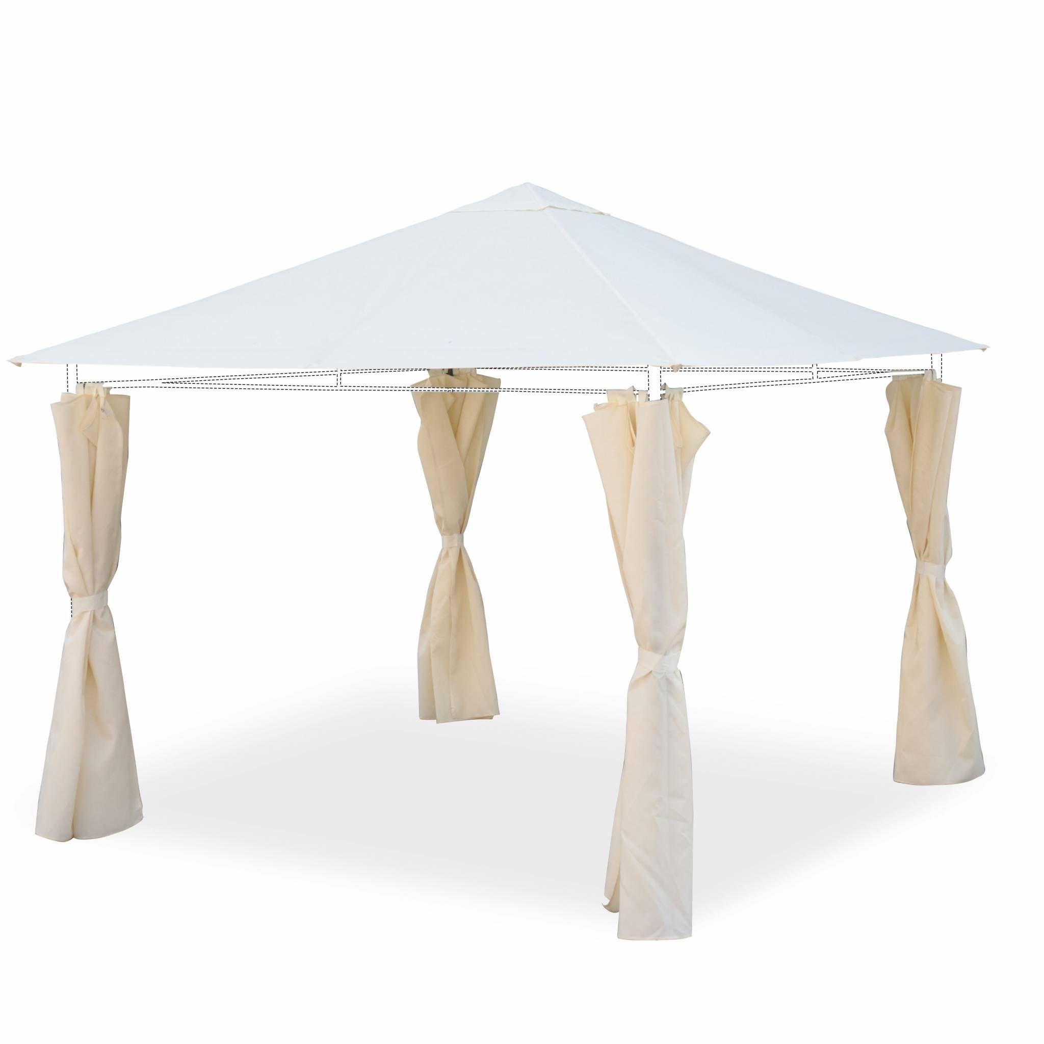 Ensemble complet toile de toit et rideaux écru pour tonnelle 3x3m Elusa ...