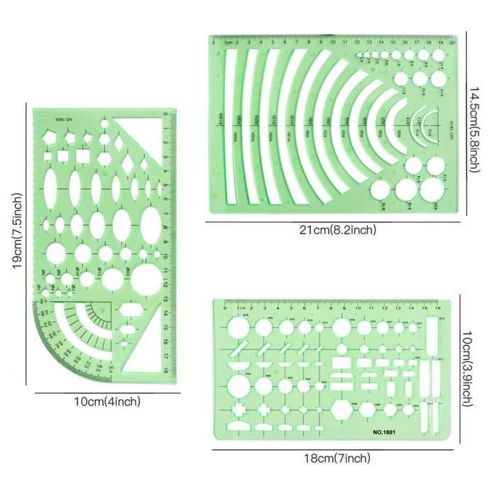YEN- 9Pcs Gabarits de Dessin Règles Géométriques en Plastique pour ...