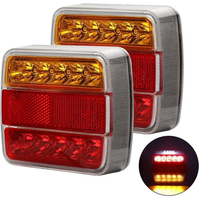 2 Pcs Feu de Arriere Remorque LED 12V avec E-Mark, 5 Fonctions - Feux ...