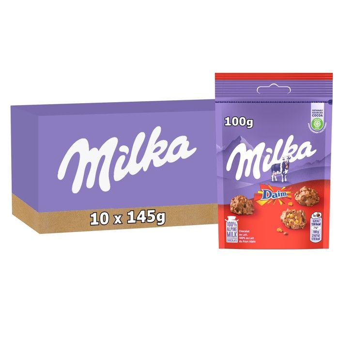 Milka - 10 boîtes de chocolat au lait et aux éclats de Daim Snax ...