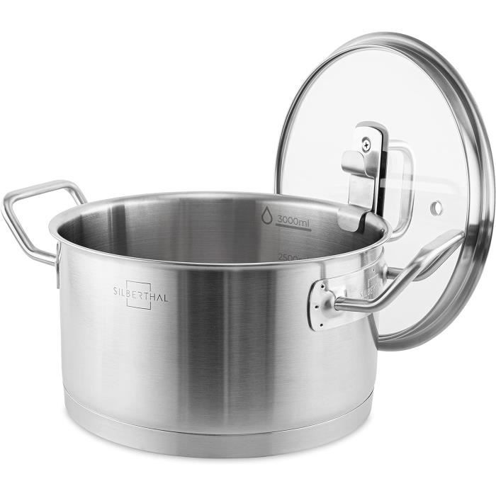 Casserole Inox 3,5 L Ø 20 Cm Avec Couvercle En Verre - Tous Feux Et ...