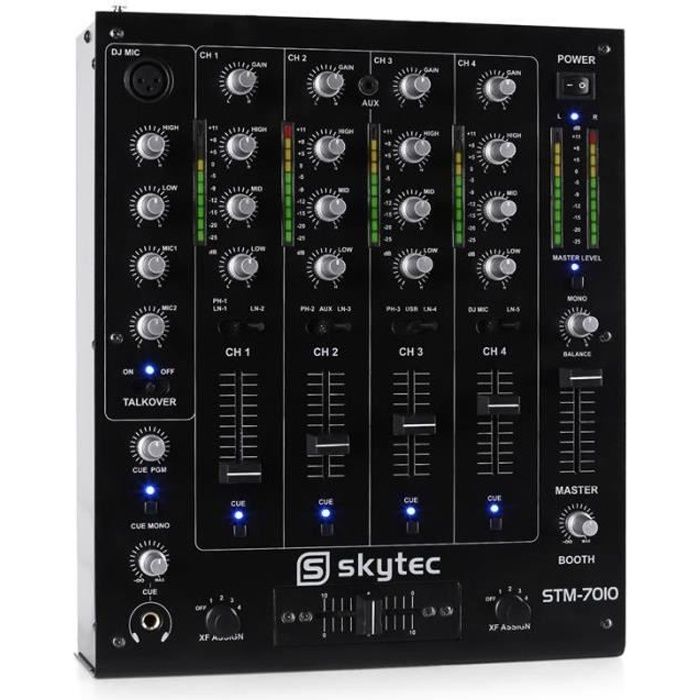 Table de Mixage DJ 4 canaux Skytec STM-7010 - USB, Jack 3,5, Talkover ...