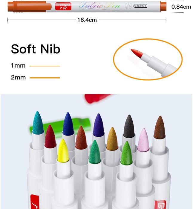 Feutres Textile, 12 Couleurs Marqueurs Textile et Tissu Non-Toxique ...