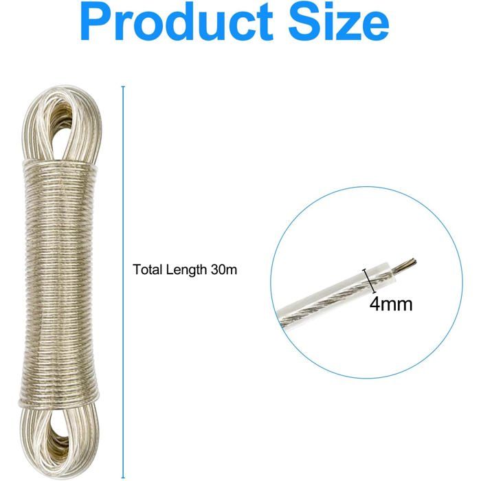 Fil a Linge Extérieur 30m, Corde à Linge, Fil Etendoir Linge Exterieur ...