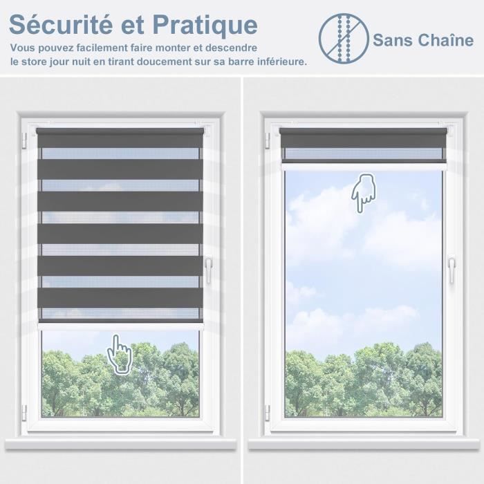 Store Enrouleur Jour Nuit sans Chaîne de Double Tissu, Gris Foncé ...