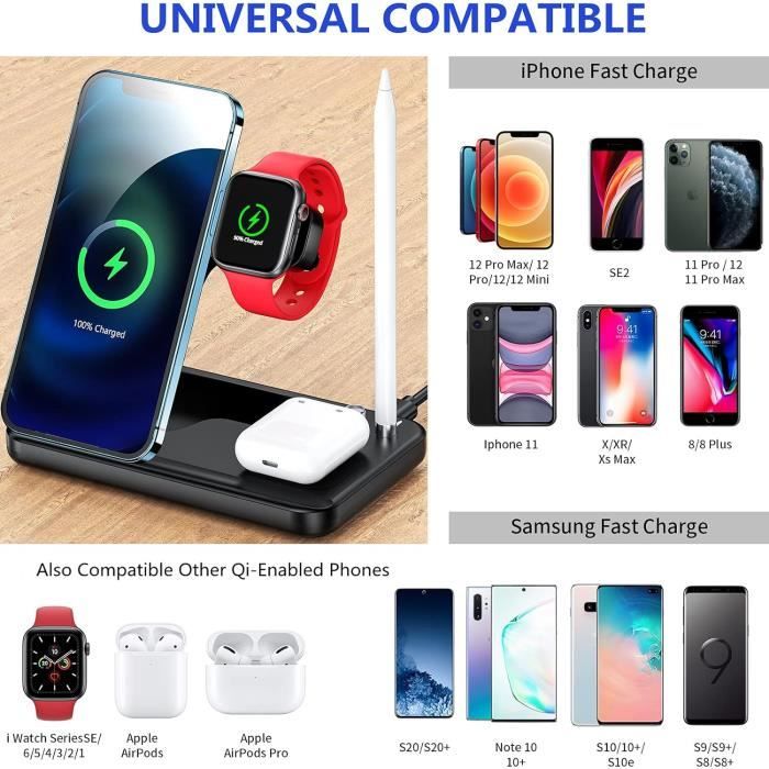 Chargeur Sans Fil, Station De Charge Sans Fil 4 En 1, Station De Charge ...