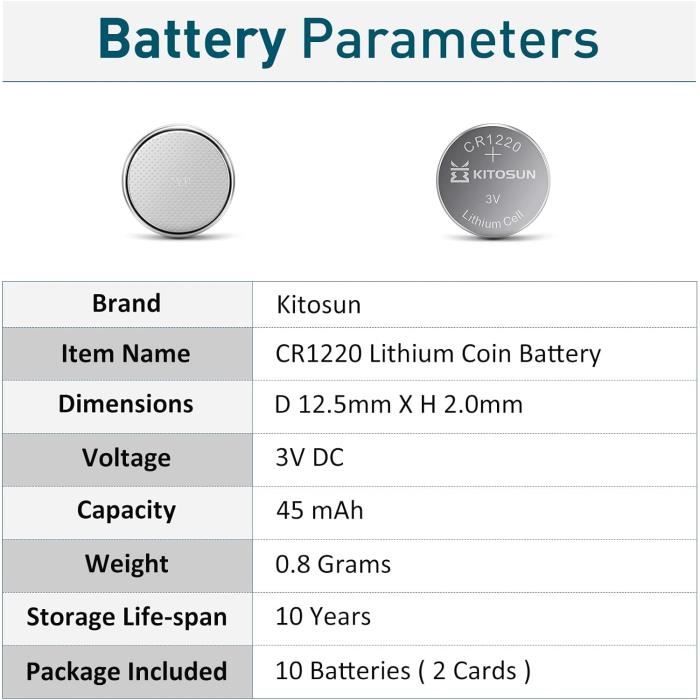 Cr1220 Pile Lithium Bouton Batterie 3V-3 Volt Cr 1220 Piles Pour Appareil Photo Canon Powershot ...
