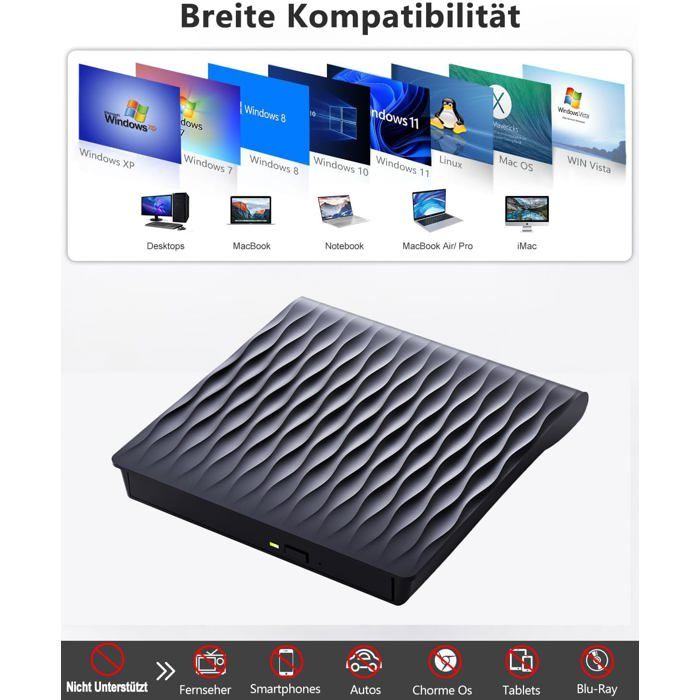 Lecteur Graveur DVD CD Externe USB 3.0 Type-C Slim Portable pour PC ...