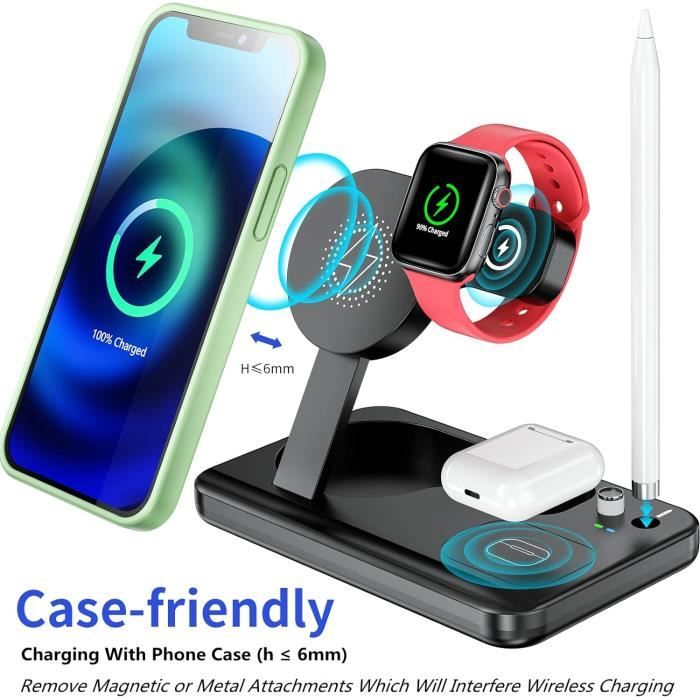 Chargeur Sans Fil, Station De Charge Sans Fil 4 En 1, Station De Charge ...