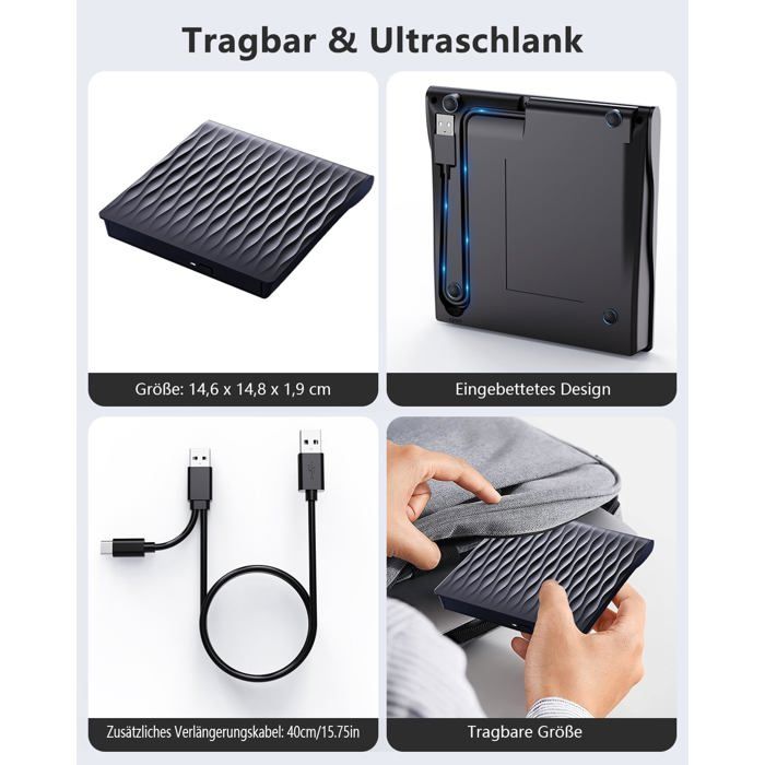 Lecteur Graveur DVD CD Externe USB 3.0 Type-C Slim Portable pour PC ...