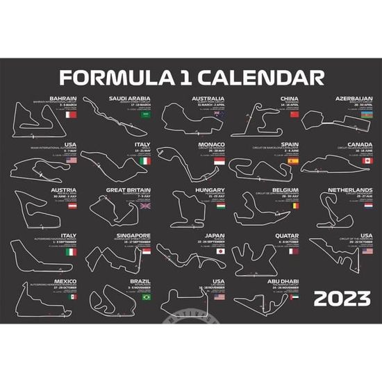 F1 2023 Nouvelle Saison Calendrier Affiche Formule 1 Courses Circuit ...