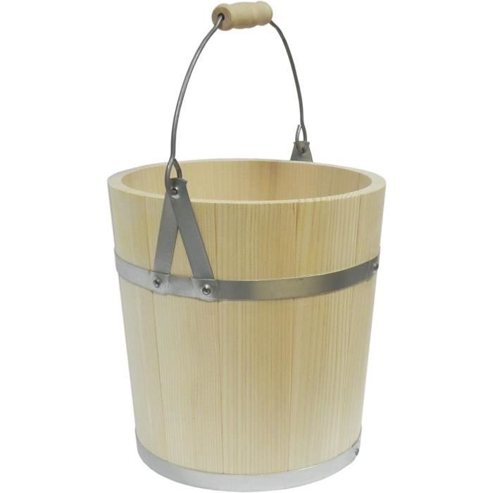 Seau en bois avec anse en métal 12 litres - [H1029] - Beige - Type de ...