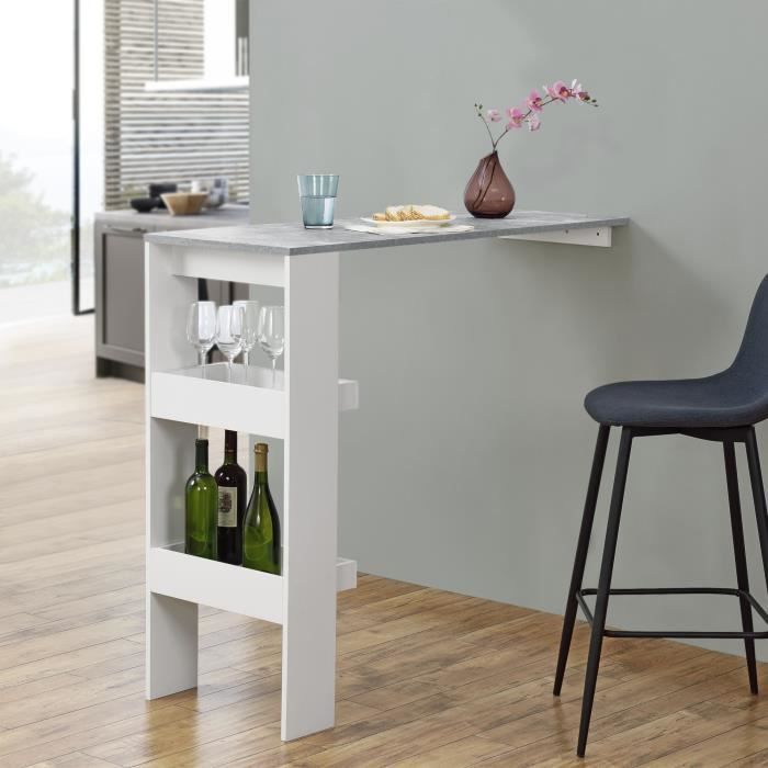 Table de Bar Bromölla 120 x 45 x 106 cm Effet Béton Blanc [en.casa ...