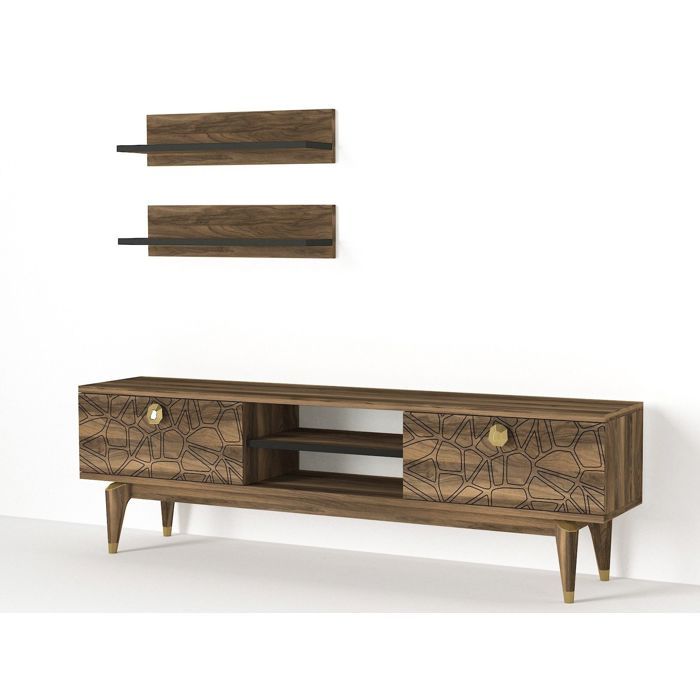 Ensemble meuble TV et 2 étagères Jushe Bois - Cdiscount Maison