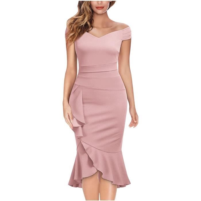 Robe de soirée femme - Classic Uni - Rose - Col V - Coupe slim - Ourlet ...