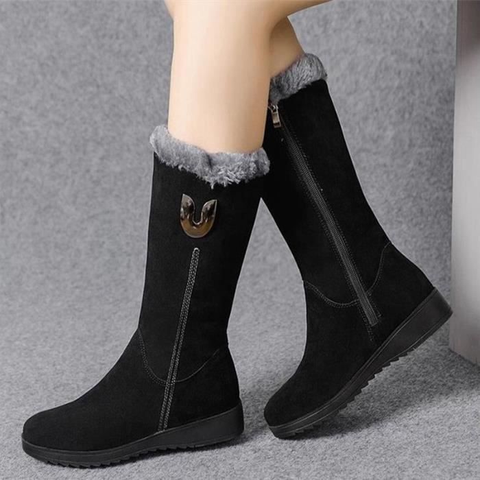 Botte,Bottes hautes en daim et peluche pour femme, chaussures longues ...
