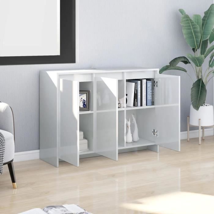 JIM - MEUBLE ENFILADE - Buffet Blanc brillant 102x33x75 cm Aggloméré ...