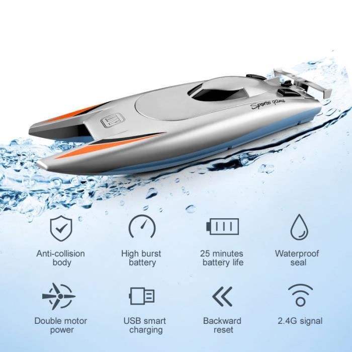 Bateau telecommande-2.4GHz -RC Bateau de Course a Grande Vitesse 25km-h ...