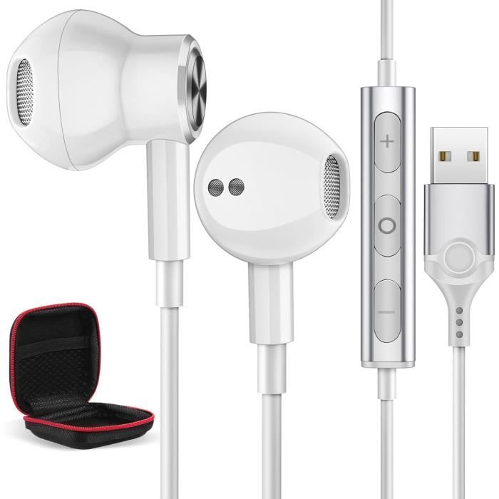 Casque Usb Pc Filaire Avec Micro,2,3M Magnétique Écouteur Filaires Usb ...