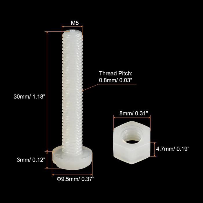Sourcing Map 20 Paires Vis Écrou Assortiment M5x30mm Fente Tête ...