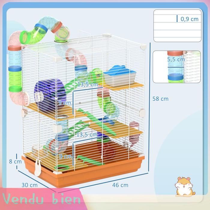 LIA Cage hamster 5 étages orange 46x30x58cm - Cdiscount