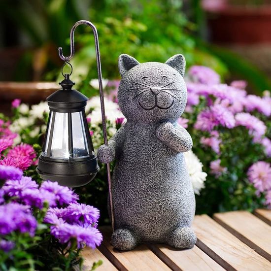 Yeomoo Chat Decoration Statue Jardin Exterieur avec Lampe Solaire ...