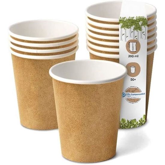Gobelets jetables - A106 - 200 ml - Blanc avec impression marron ...