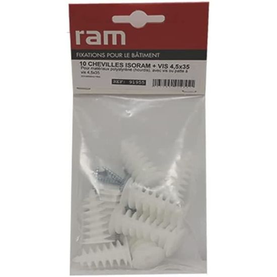 RAM - Fixation pour isolant - 10 chevilles ISORAM avec 10 vis agglo 4 ...