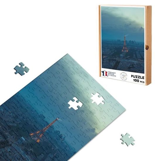 Puzzle Classique 100 pièces Vue Aérienne de la Tour Eiffel Illuminee Vue De Paris France ...