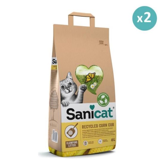Litiere Sanicat agglomérante à base de rafle de maïs - 2 x 6L ...