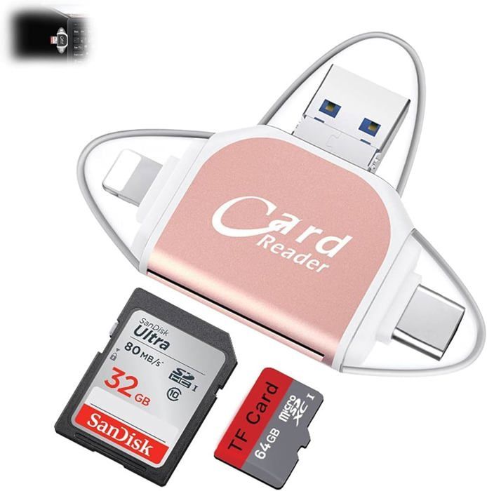 Pink Lecteur de Carte SD TF Universel Multi-Ports 4 en 1, Lecteur de ...