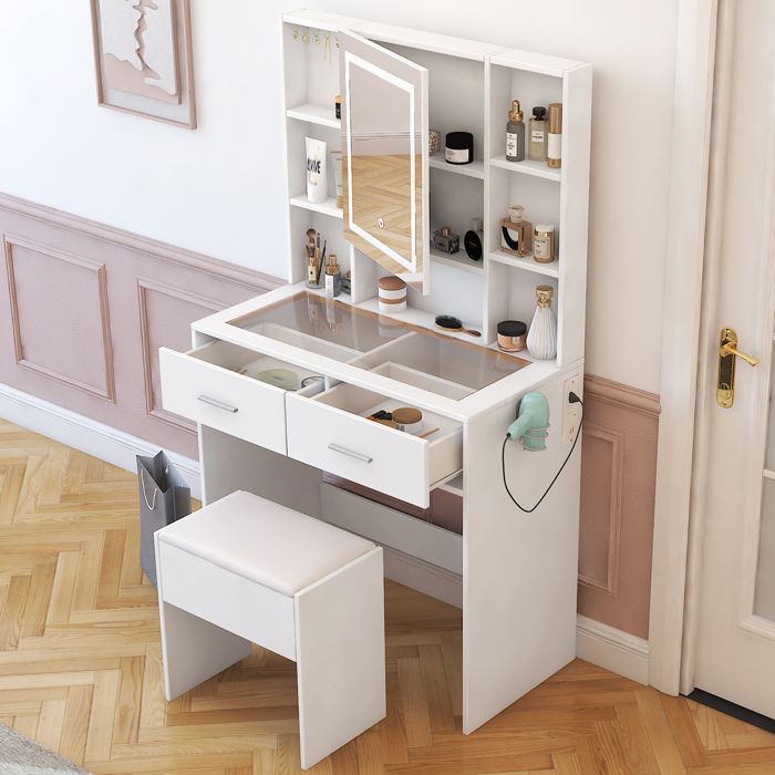 Coiffeuse avec Miroir LED et Tabouret,Miroir HD et Lumières LED ...