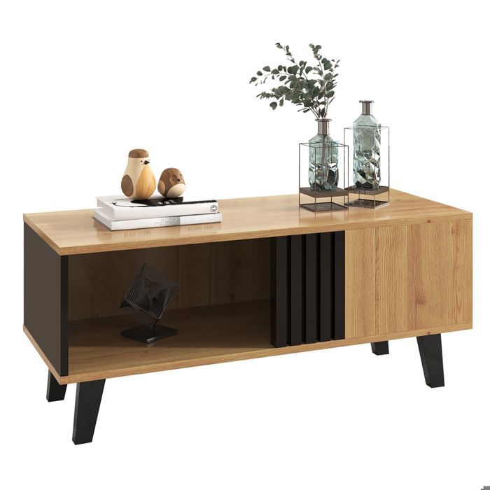 Table basse 100x60, design bois et noir table basse salon, rangement ...