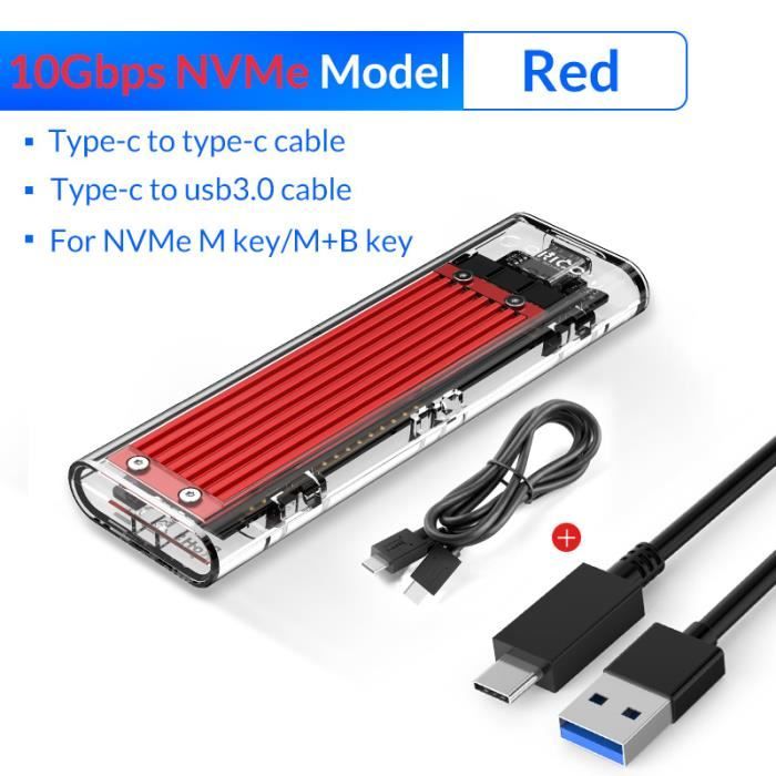 Cas NVME rouge - boîtier M.2 NVME SSD, boîtier M.2 NGFF SATA, disque ...