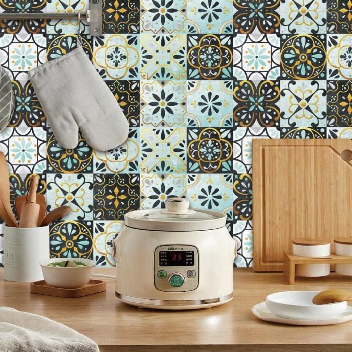 Stickers Cuisine Style Ethnique Bleu Marron Credence Adhesive Pour ...