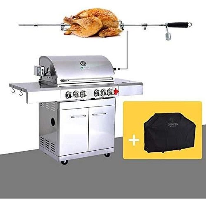BBQ Grill Barbecue À Gaz INOX DÖNER- 4 BRÛLEURS+ 1 KIT RÔTISSOIRE (1 ...