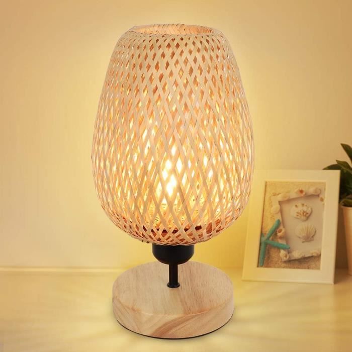 Lampe De Table Abat-Jour En BambouLampe De Lecture, Lumière Chaude E27 ...