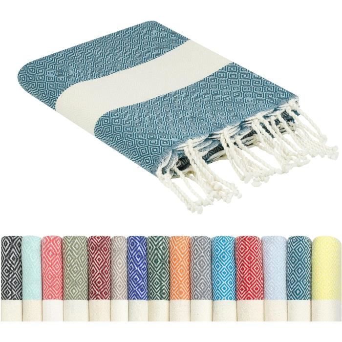 Fouta Serviette De Plage Coton 100 X 200 Cm - Qualité Luxe Original - Tissu De Hammam Sauna ...