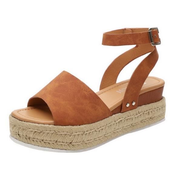 Sandales compensées en corde de chanvre pour femmes Brun Brun ...