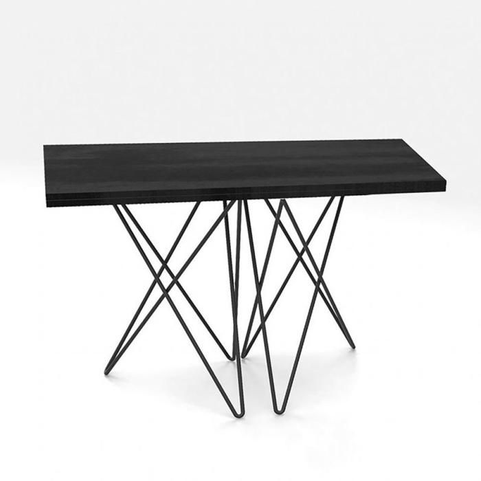 Table console extensible HERMES stratifié noir carbone acier noir 115cm ...