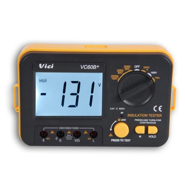 VC60B+ Testeur Isolation Numérique Mégohmmètre Mètre 1kV Rétroéclairage ...